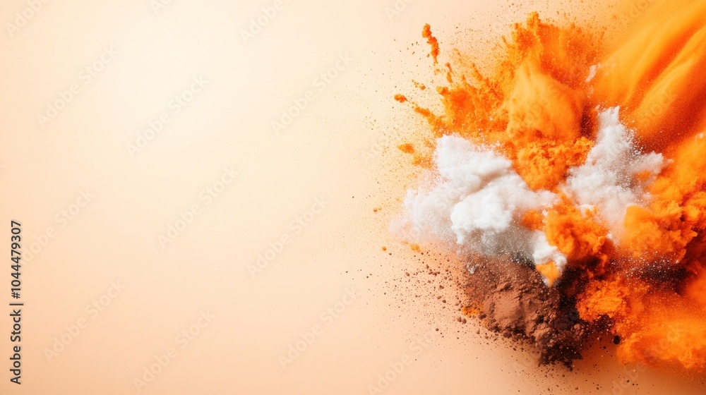 Explosive burst a dynamic display of orange and brown powders creating ...