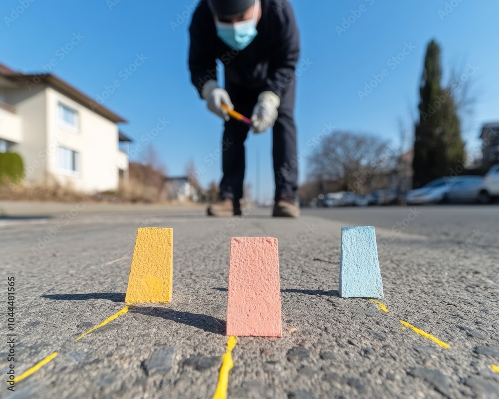 Pandemic-Era Crime Scene Documentation with Evidence Markers foto de ...