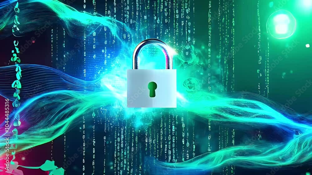 A shiny silver padlock with a green keyhole stands out against a ...