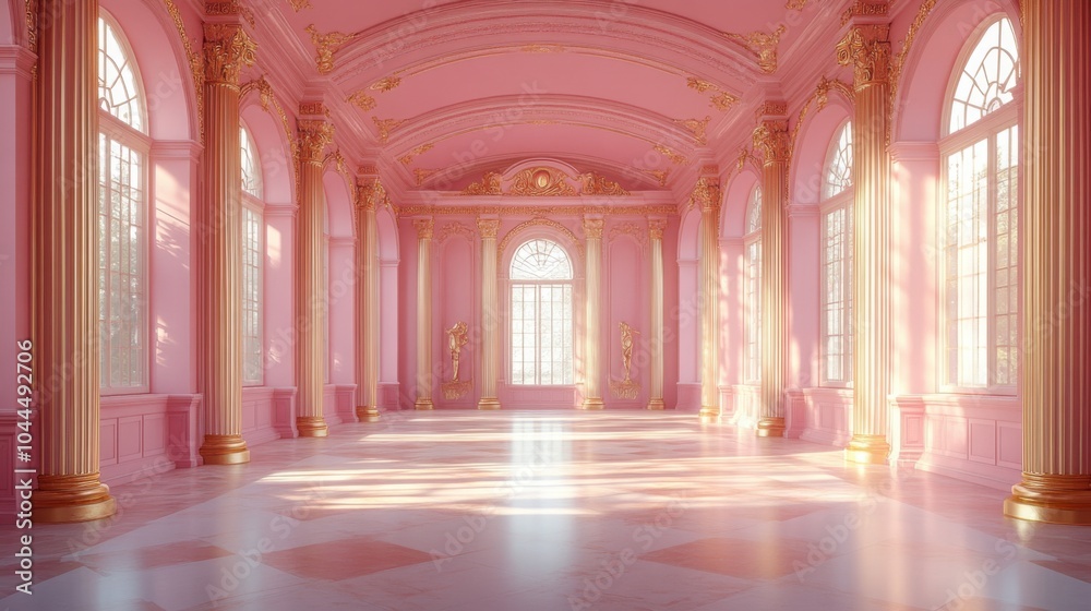Elegant and Stylish Empty Room Decorated in Soft Pink and Golden Hues ...