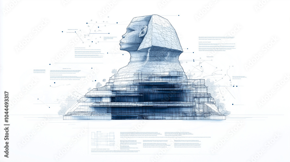 A detailed blueprint of the Great Sphinx of Giza, showing structural ...