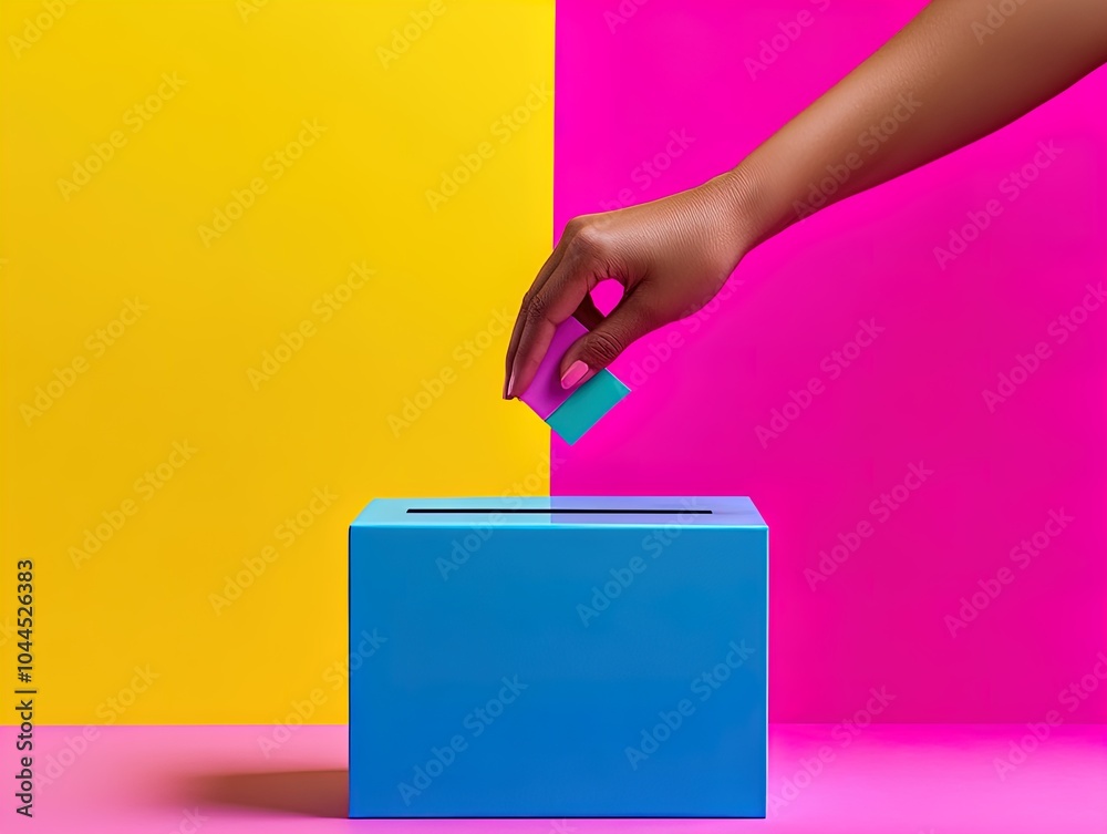 Vibrant Abstract Art: A Hand Dropping a Colorful Ticket into a Blue ...