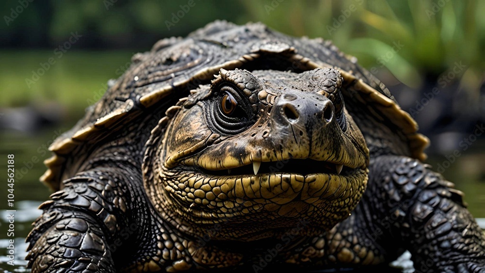 Snapping Turtle, A Snapping Turtle's Sharp Gaze and Powerful Jaws Stock ...