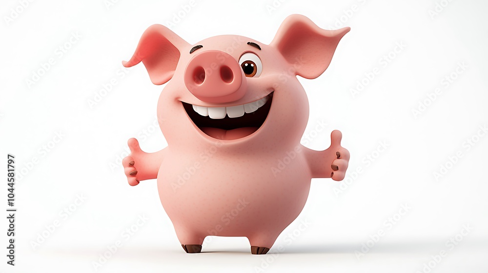 Happy Piggy: A cheerful and cartoonish pig gives a double thumbs-up ...