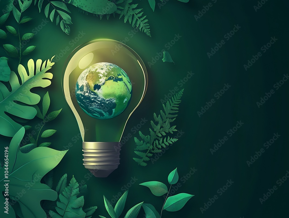 Environmental design of a light bulb with a planet earth inside of it ...