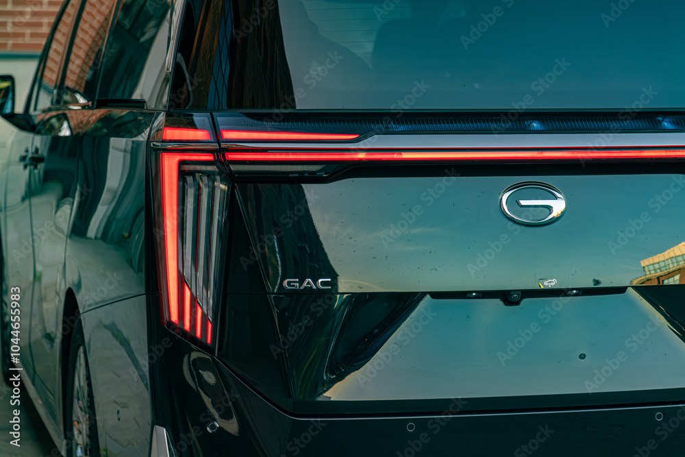 Russia, Moscow - September 5, 2024: Black chinese minivan GAC M8 , VAN ...