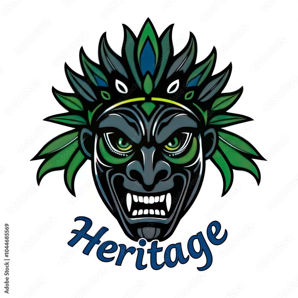 Fotografía Stylized African Mask Emblem with Fierce Expression and ...