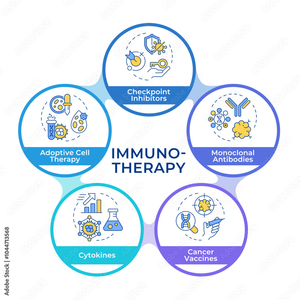 Immunotherapy types infographic circles flowchart. Cancer treatment ...