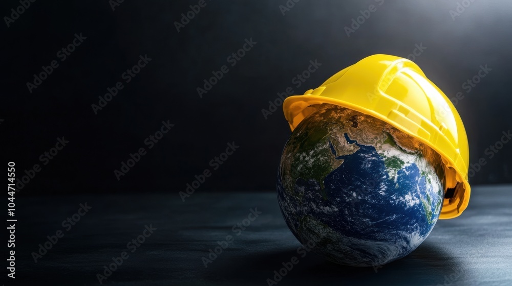 Earth wearing a safety helmet, symbolizing global workplace safety ...