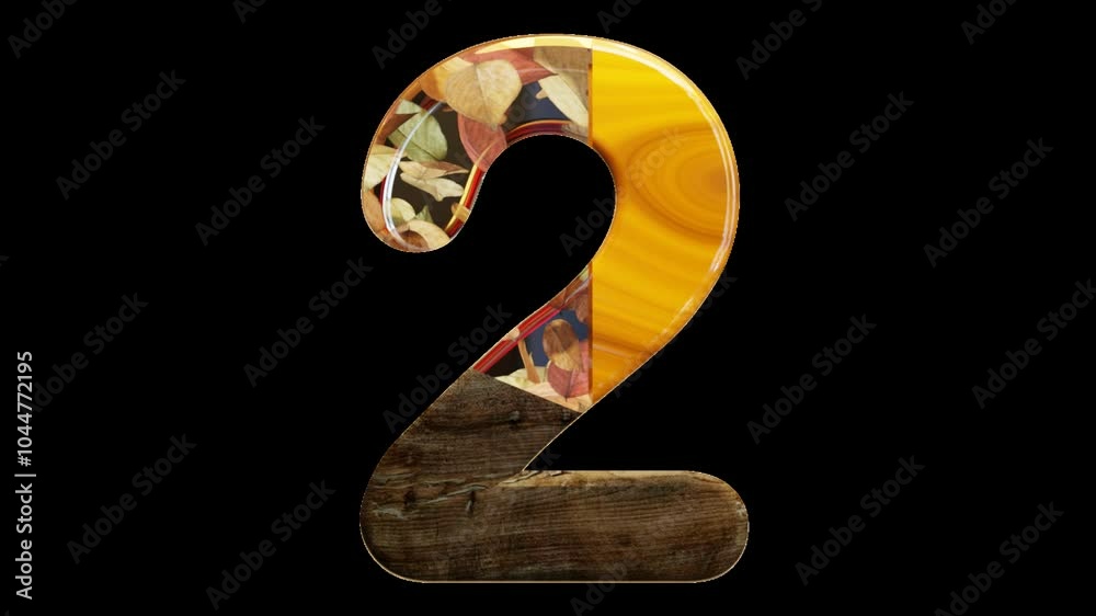 number 2 with falling leaves, transparent background, loop, endless ...