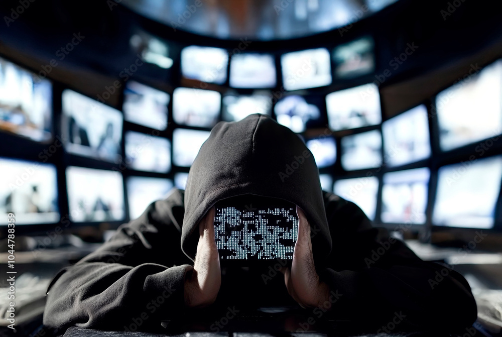 Hacker in Dark Hooded Outfit Using Laptop in a Cybersecurity Breach ...