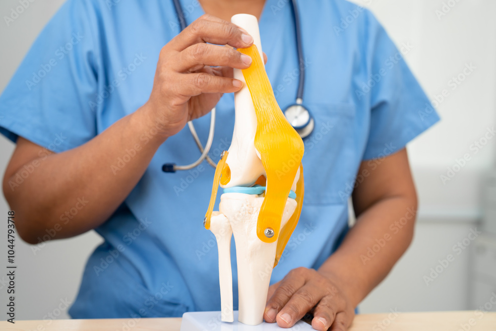 Osteoarthritis of the knee, Doctor holding human knee joint orthopedic ...