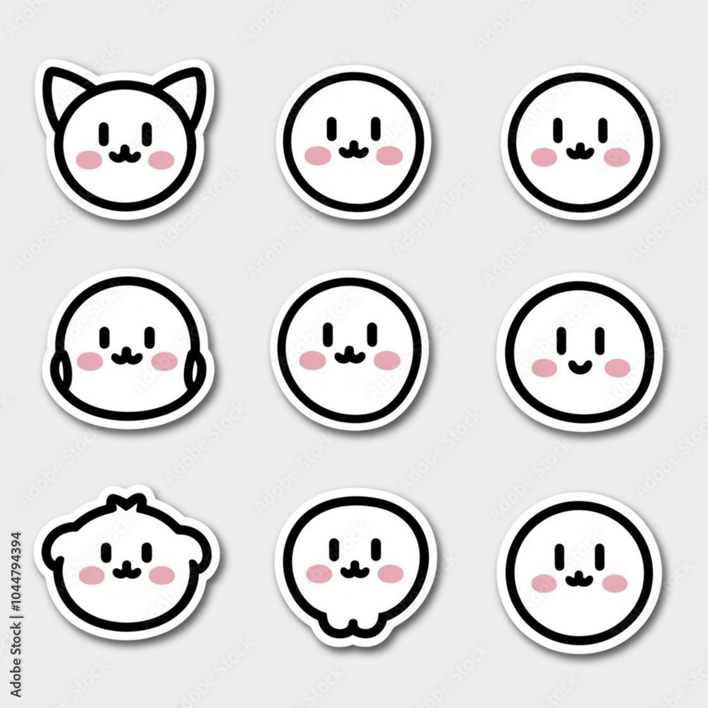 A set of nine minimal and cute cartoon faces with blushing cheeks ...