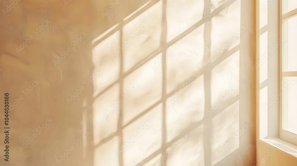 Natural window brown tan color shadow overlay on clean minimal light ...