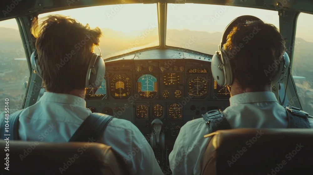 Flight instructor and student pilot in a small aircraft, demonstrating ...