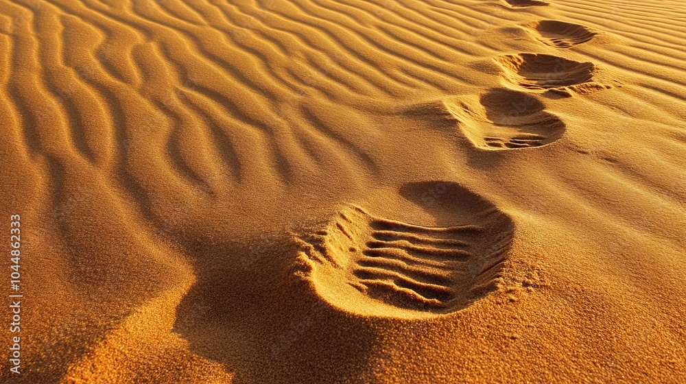 2410 95.Image of sandal footprints in a construction sand dune. The ...