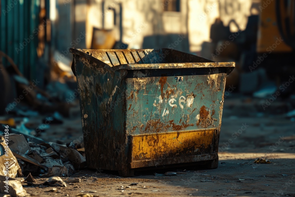Abandoned trash can sitting on the roadside, possibly awaiting ...