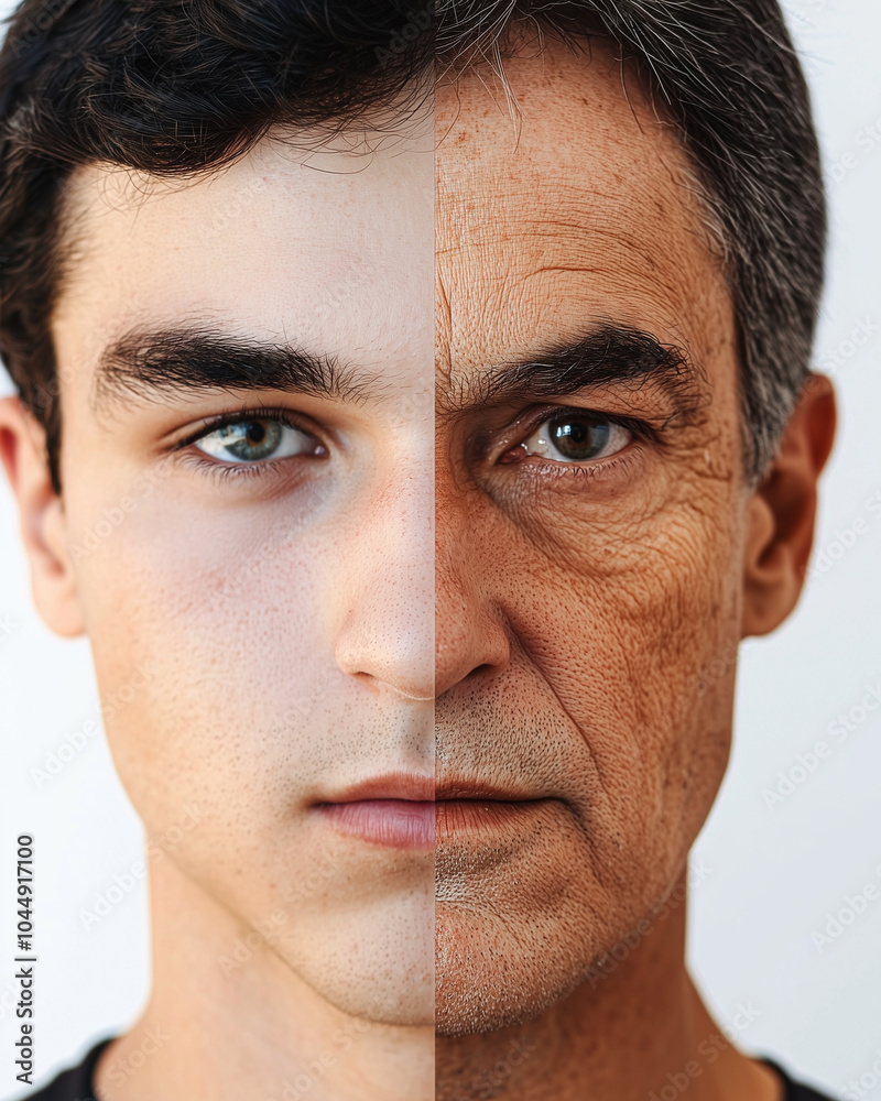 Captivating Portrait of a Split Face: Bright-Eyed Young Man with Smooth ...