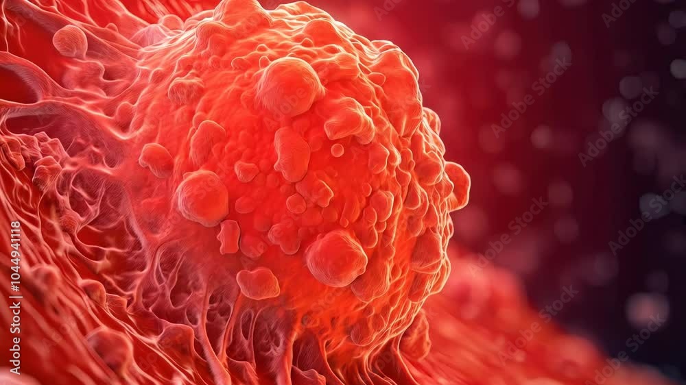 3D microscopic view of a tumor cell inside the body provides a clear ...