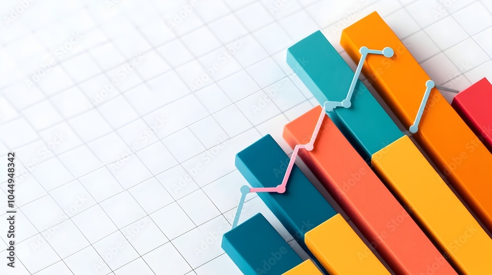 Detailed multicolored line charts and bar graph layered on a clean ...