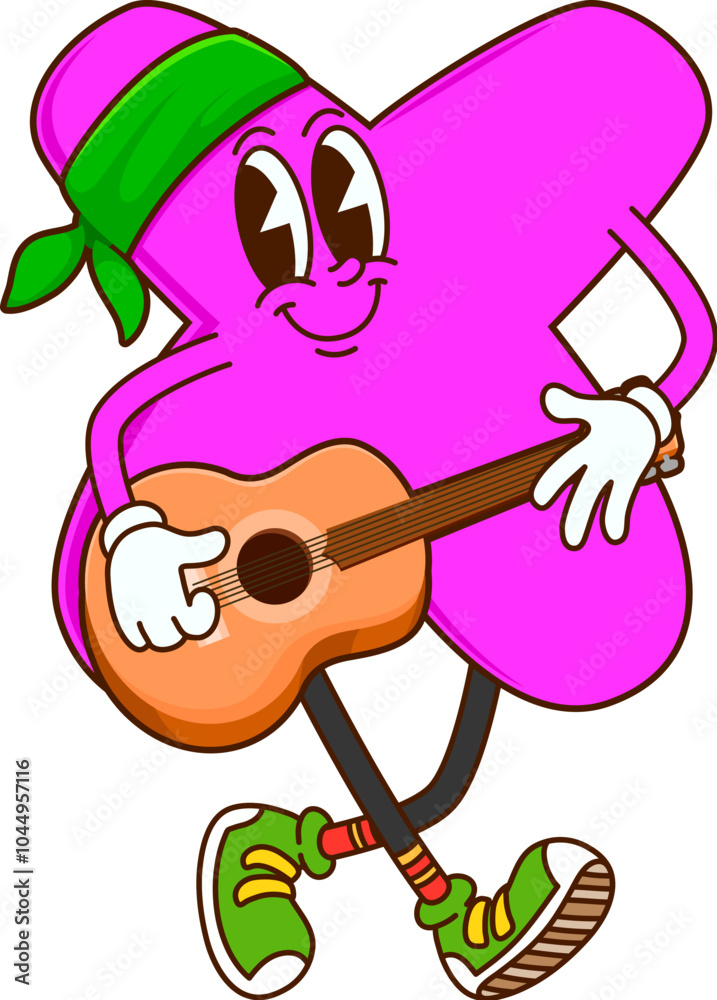 Cartoon math multiplication sign groovy character wearing bandana and ...