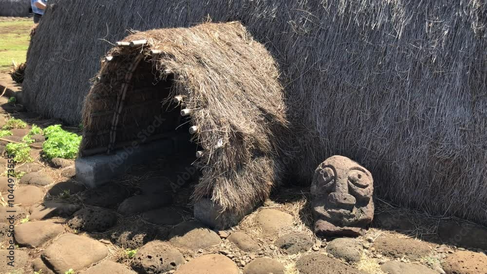 Details of the village in Vaihu – Ahu Hanga Te’e or Ahu Hanga Tee in a ...