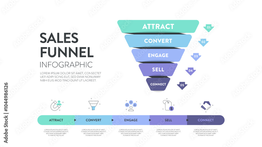Sales funnel diagram infographic presentation template with icon vector ...