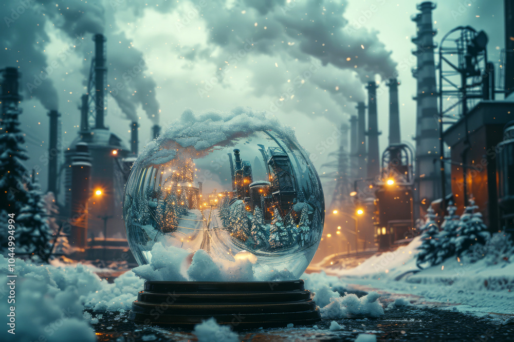 Inside a delicate snow globe, an industrial landscape cloaked in toxic ...