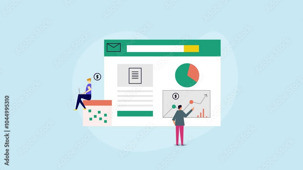 Business character people monitoring data and dashboard analytics ...