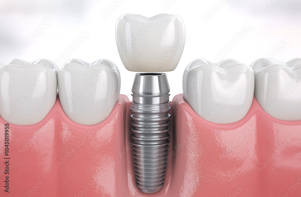 Illustration of a dental implant, a method of restoring a missing tooth ...