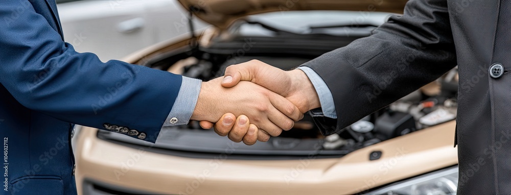 Handshake between business professional and mechanic near breakdown SUV ...