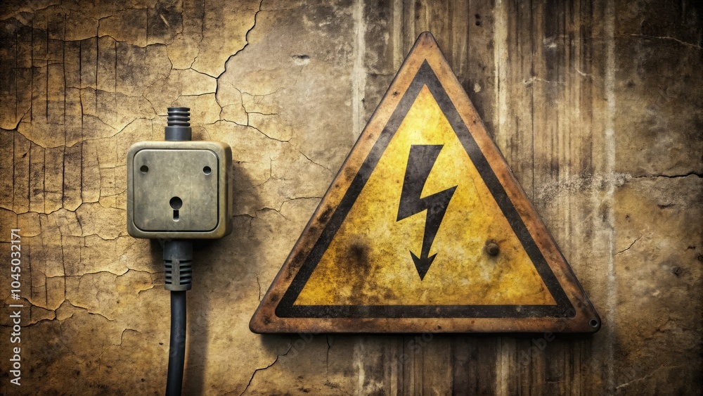Vintage High Voltage Sign with Plug, Retro Electrical Warning, Aged ...