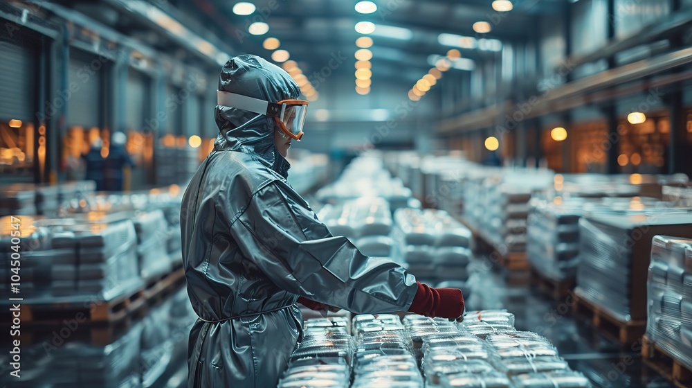 Industrial worker in freezer suit, efficiently loading frozen goods ...