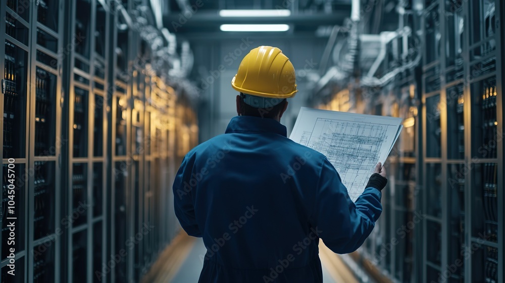 Electrical engineer holding blueprints at power plant Stock Photo ...