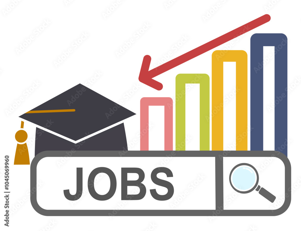 Student searching with magnifying glass and data chart for job hiring ...