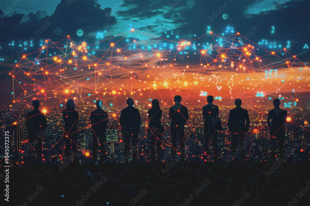 Multinational people and digital technology concept Digital ...