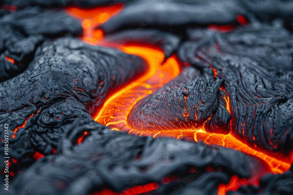 Molten lava bubbling out during volcanic eruption at Kilauea Volcano on ...