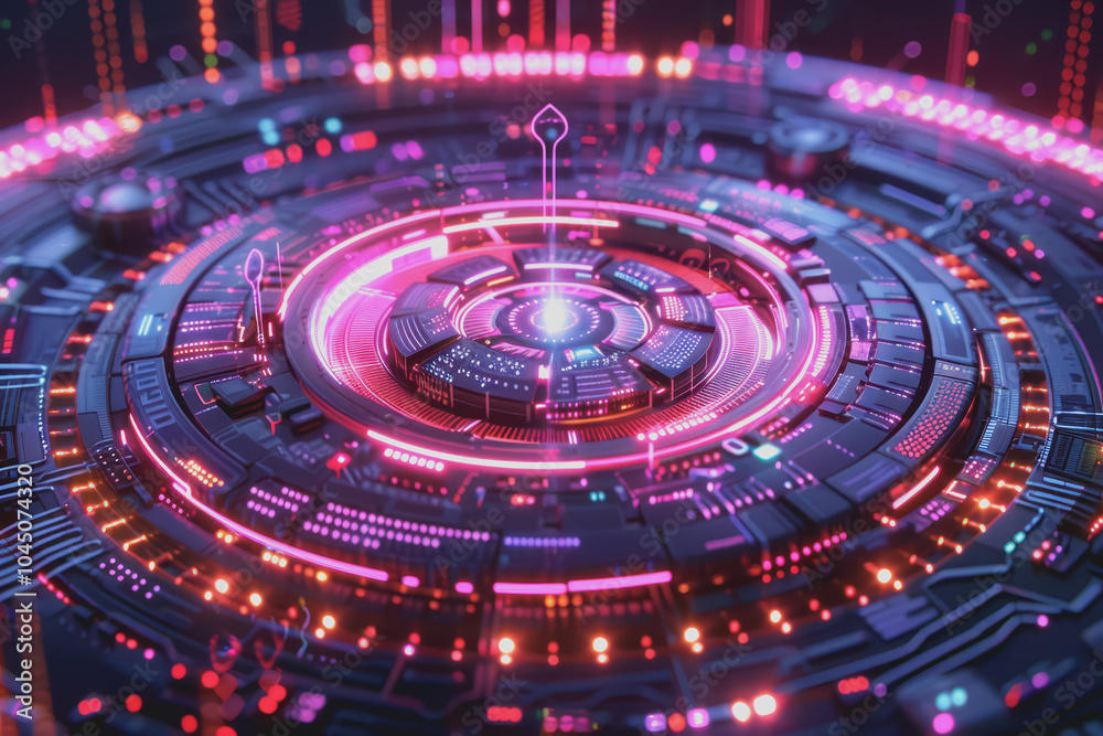 High-tech loading animation with digital network patterns and ample ...