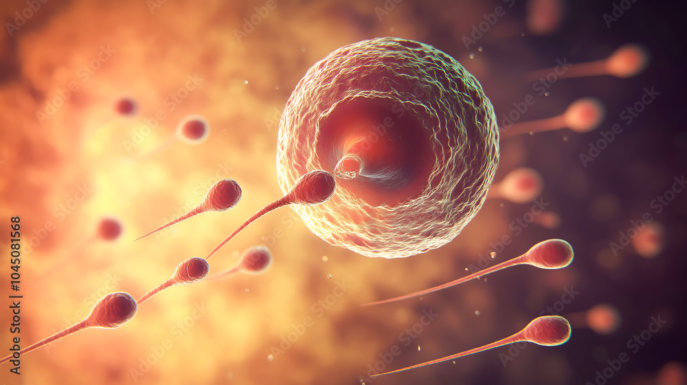 A microscopic of sperm cells swimming toward an egg cell, The natural ...
