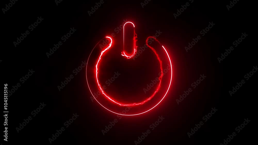 red color power icon animation on neon. power button icon animation on ...