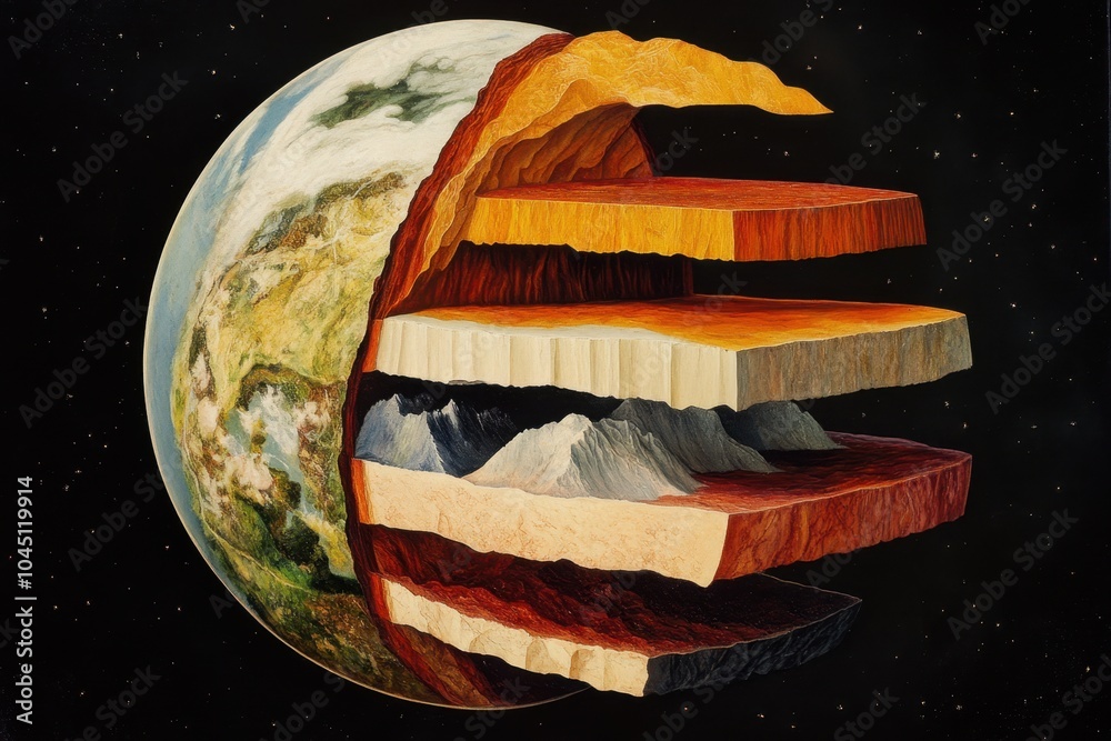 A cross-section of Earth showing different geological layers, from the ...