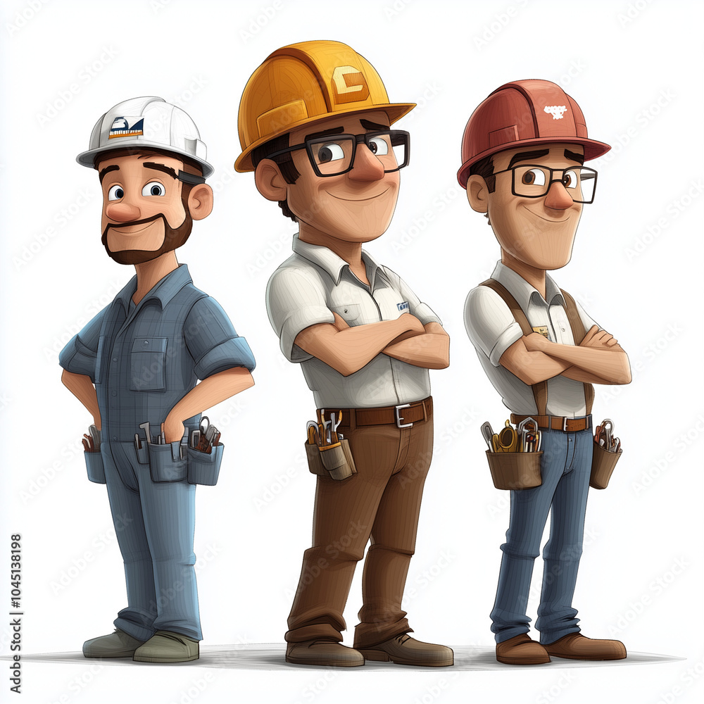 Cartoon of an engineer wearing work clothes, which includes a yellow ...