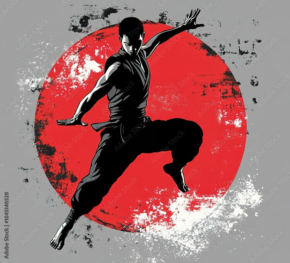 Martial artist in traditional outfit doing kung fu pose, vintage ...