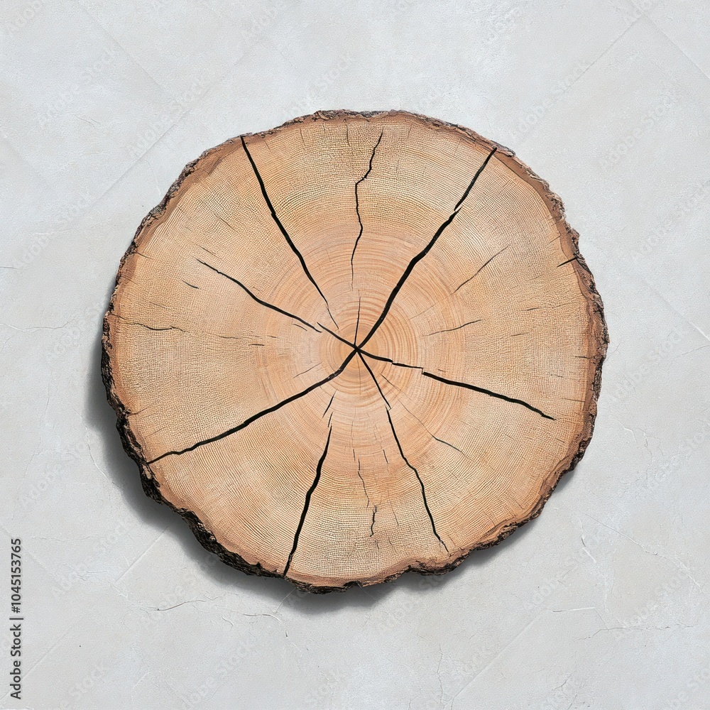 Organic Tree Ring Texture on Large Circular Wood Section with Cracks ...