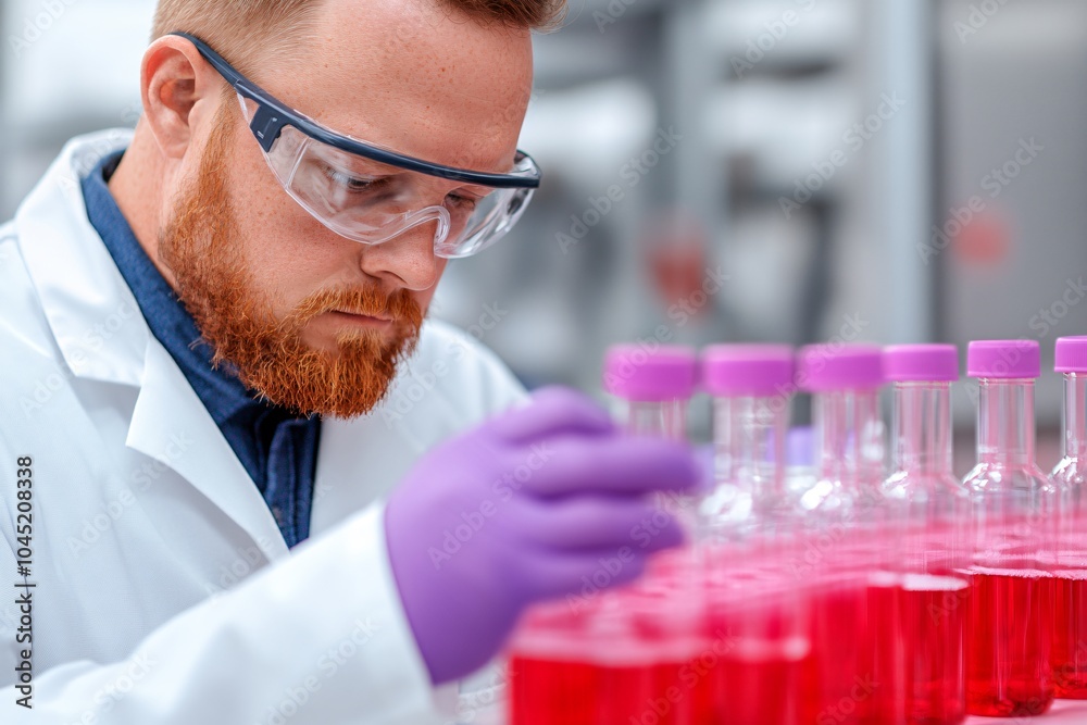 Scientist in lab coat analyzing biofuel samples, advanced processing ...