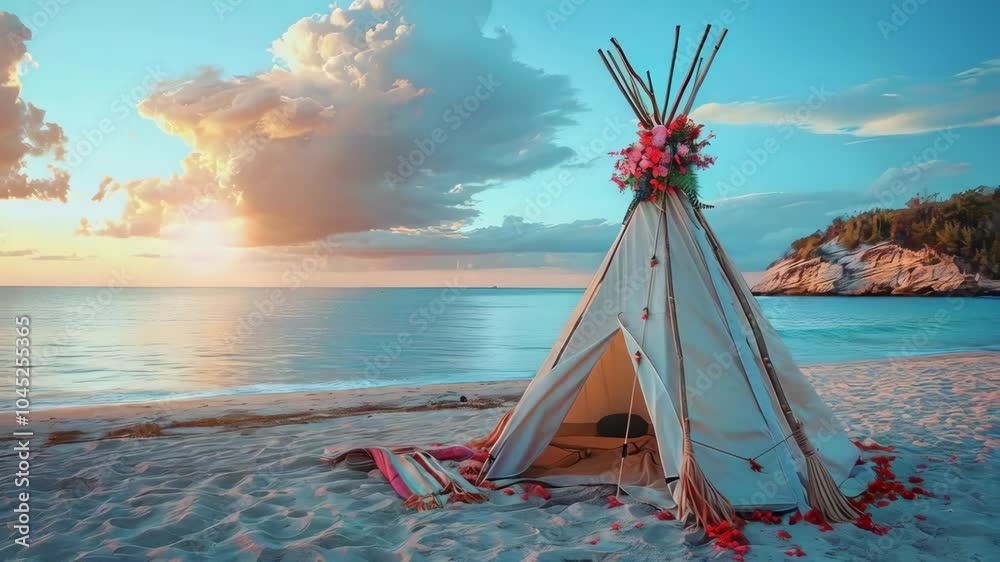 video of teepee tent with flower on top on the beach Відео Stock ...