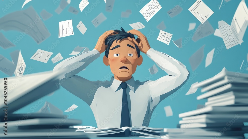 2D cartoon depiction of job burnout and stress illustrating missed ...