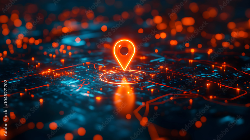 Digital Map Interface Featuring a Single Location Pin Symbol on a ...