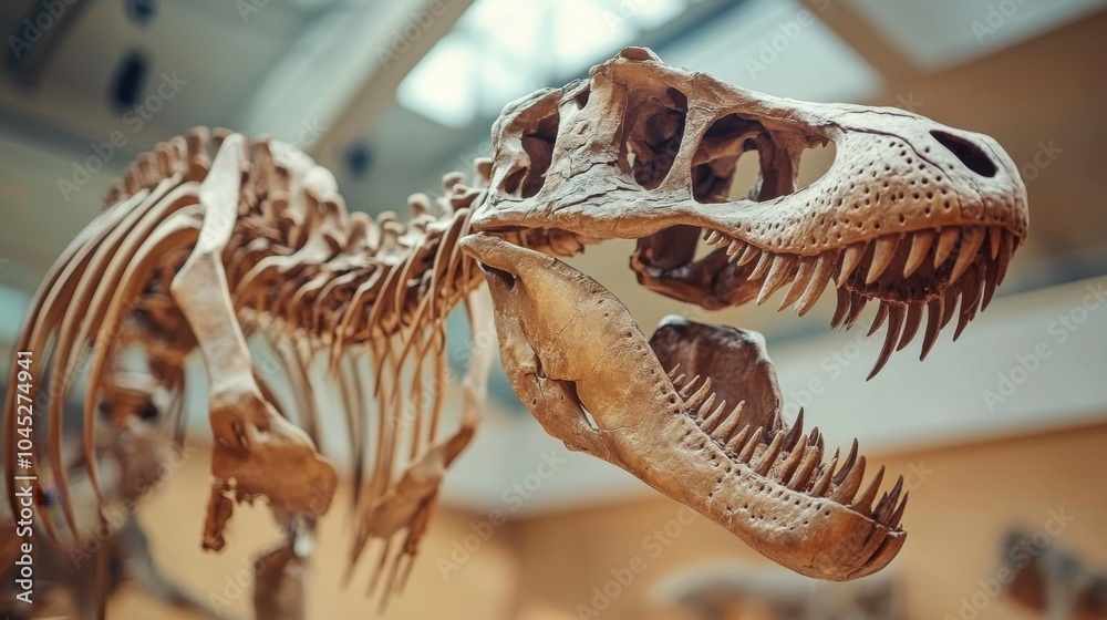 Tyrannosaurus rex skeleton exhibit in a museum, showcasing the ...