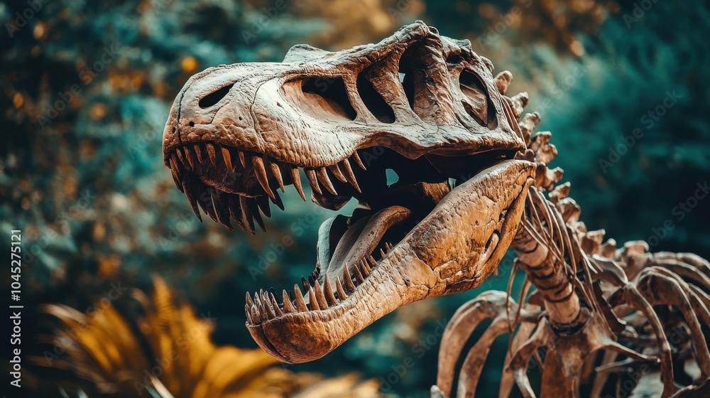 Tyrannosaurus rex skeleton exhibit in a museum, showcasing the ...